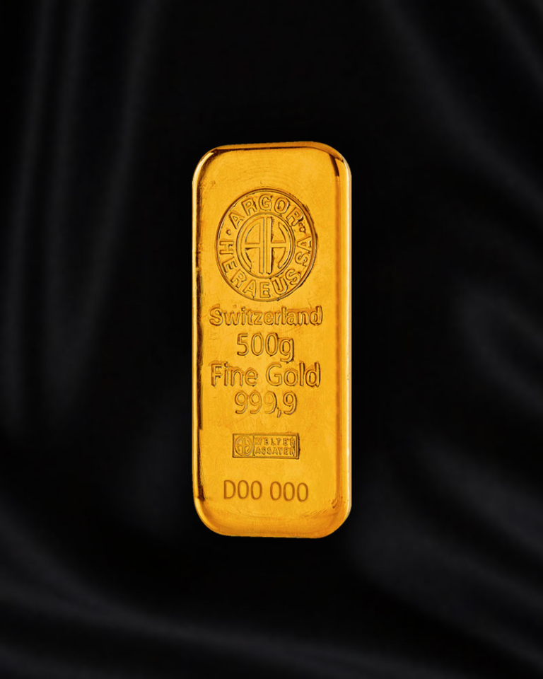 Lingote de ORO de inversión de 500 gr. de Argor Heraeus o Heraeus | CMC